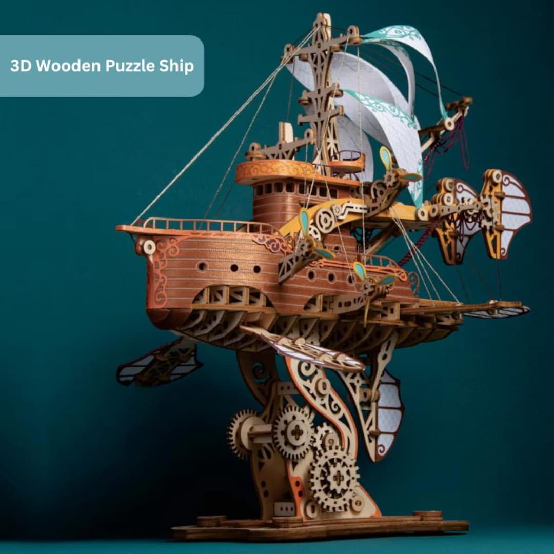 3D Wooden Puzzle Ship: DIY Mechanical Airship Model Kit - Etsy