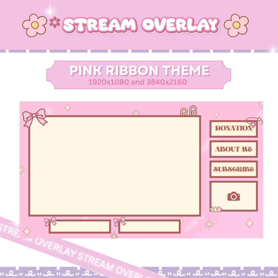 Pink Ribbon Twitch Overlay – Premade Stream Asset, Vibrant Webcam ...