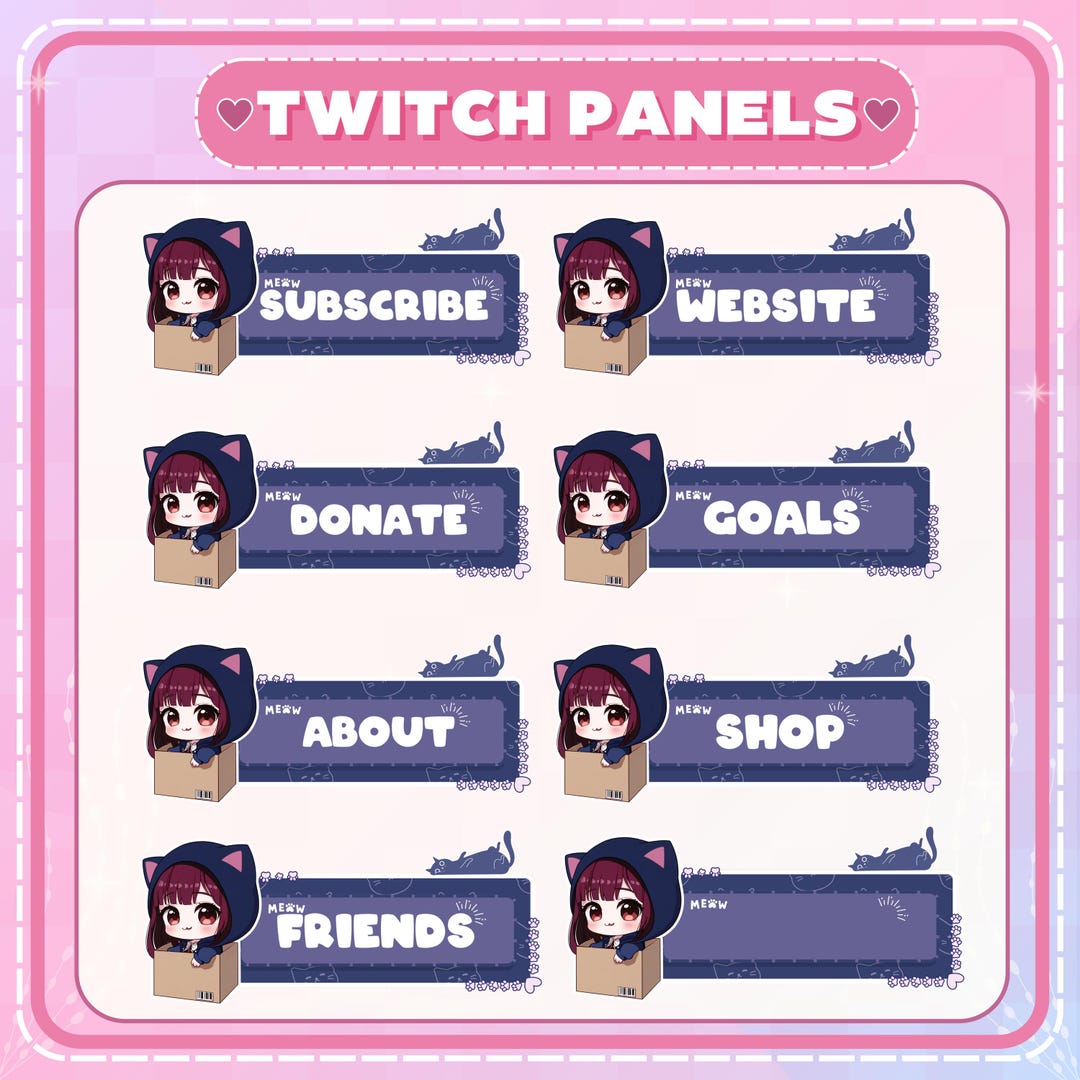 Twitch Panels - Chibi Cat Girl Panels, Twitch Panel Pack, Kawaii Twitch ...