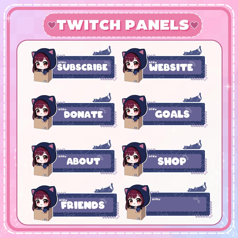 Twitch Panels - Chibi Cat Girl Panels, Twitch Panel Pack, Kawaii Twitch ...