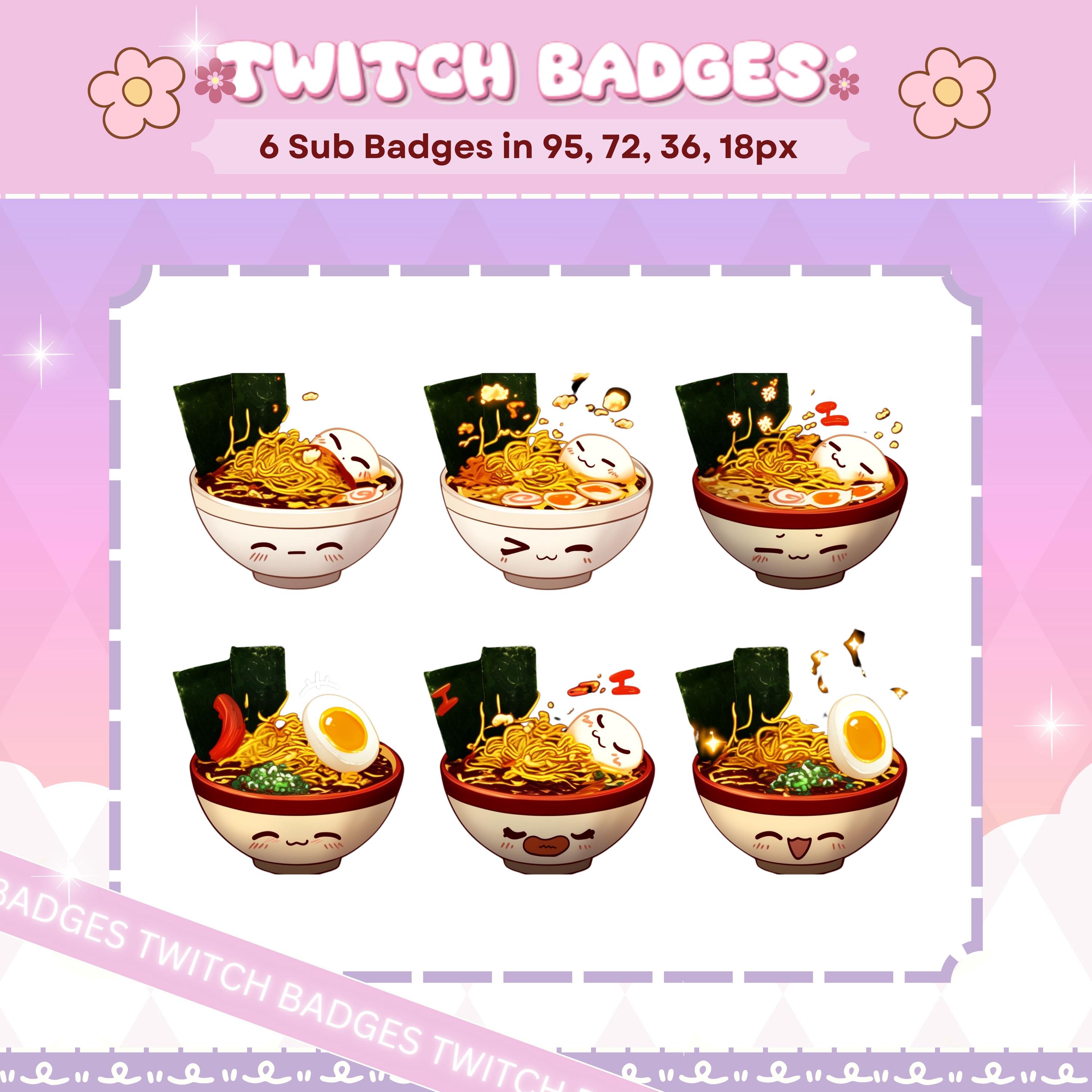 Cute Ramen Bowls Stream Badges Pack, Twitch Sub Badges, Kawaii Noodle ...