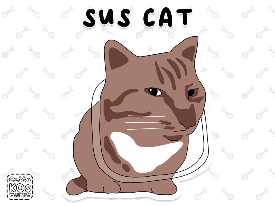 Sus Cat Meme Tiktok Viral Meme, Handmade Sticker, Waterproof, Handmade ...
