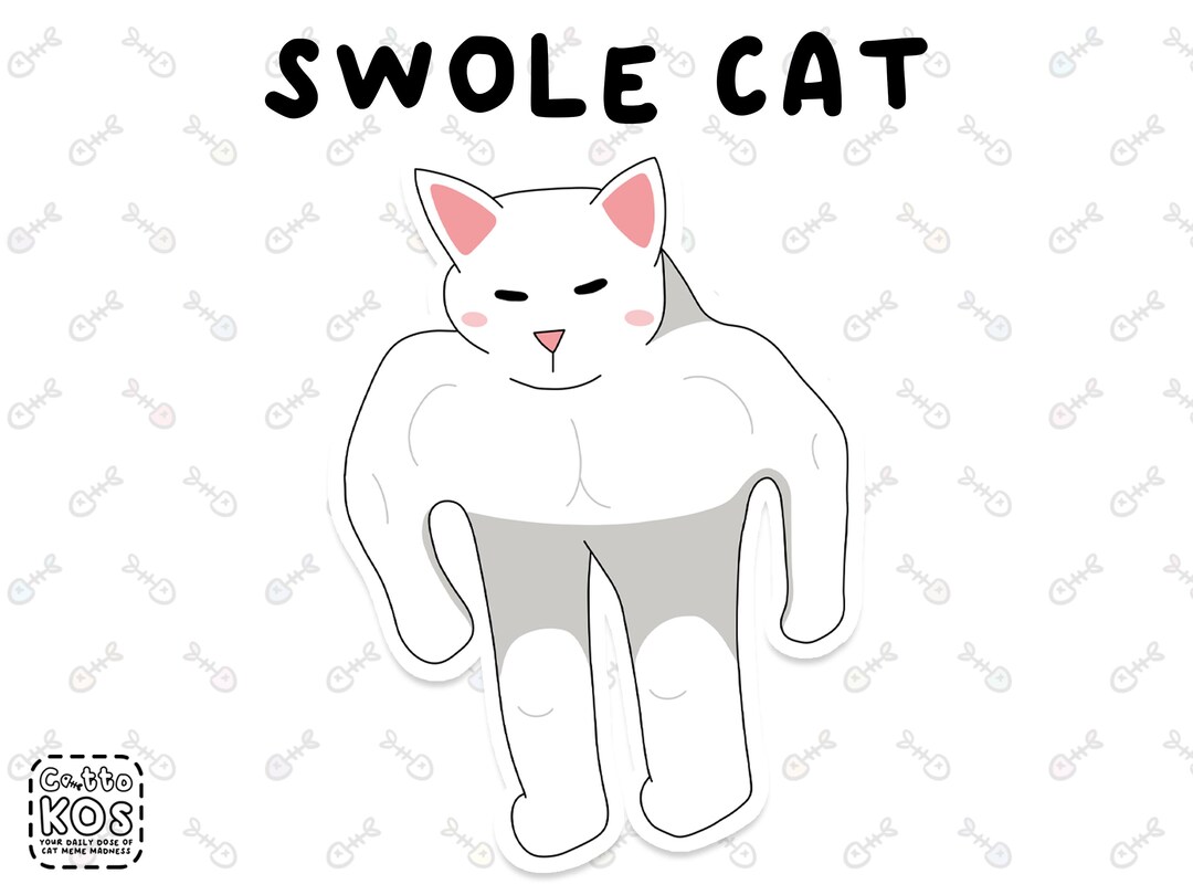 Swole Cat Meme Tiktok Viral Meme, Handmade Sticker, Waterproof ...