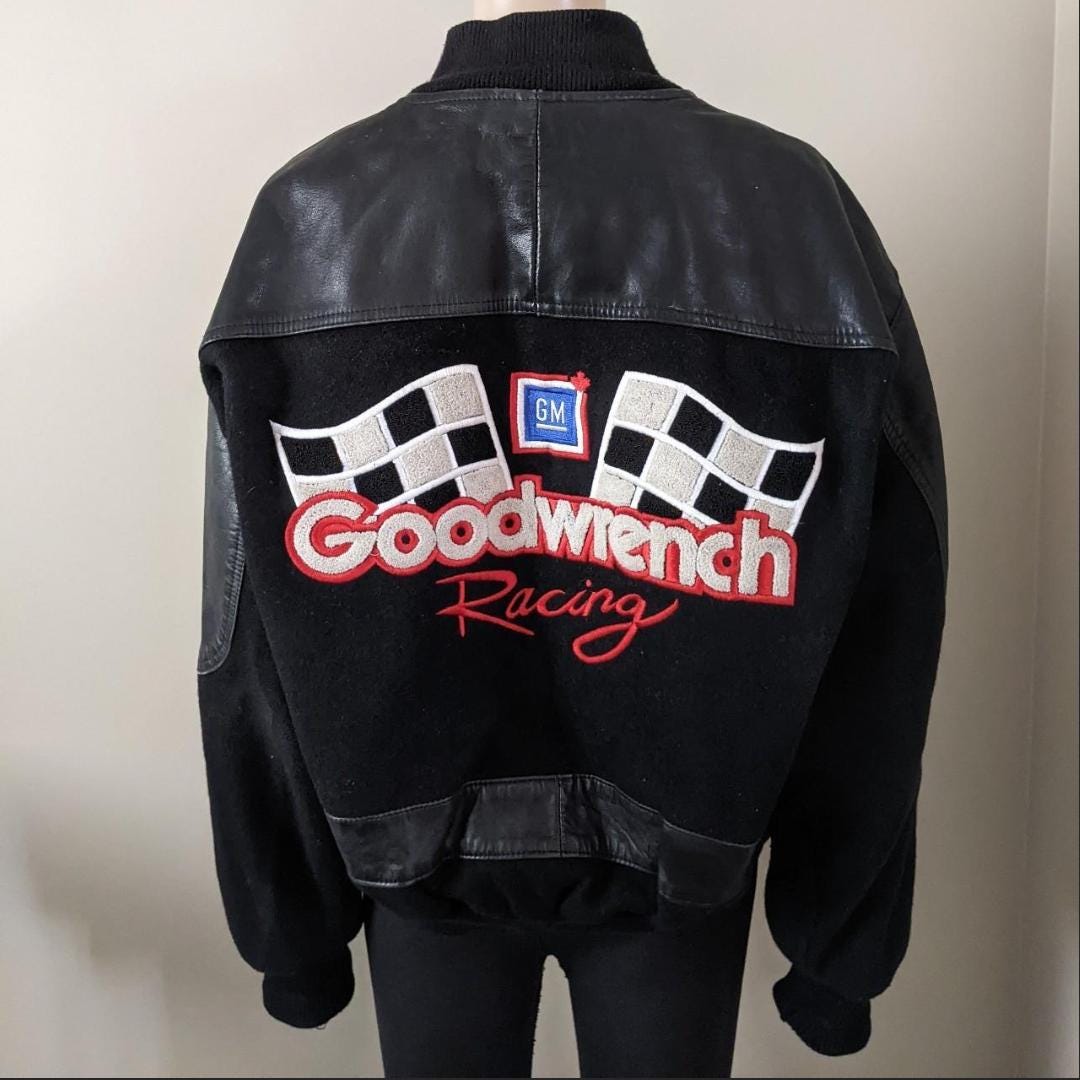 Vintage Astro GM Goodwrench Racing Leather Wool Patched Black Jacket ...