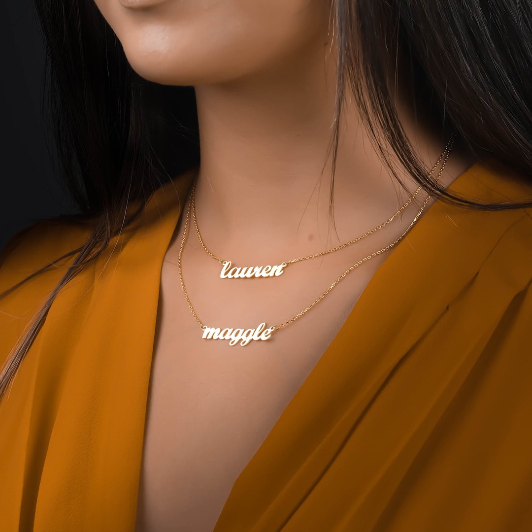 Two Name Necklace With Heart, Gold Name Necklace, 2 Names Necklace ...