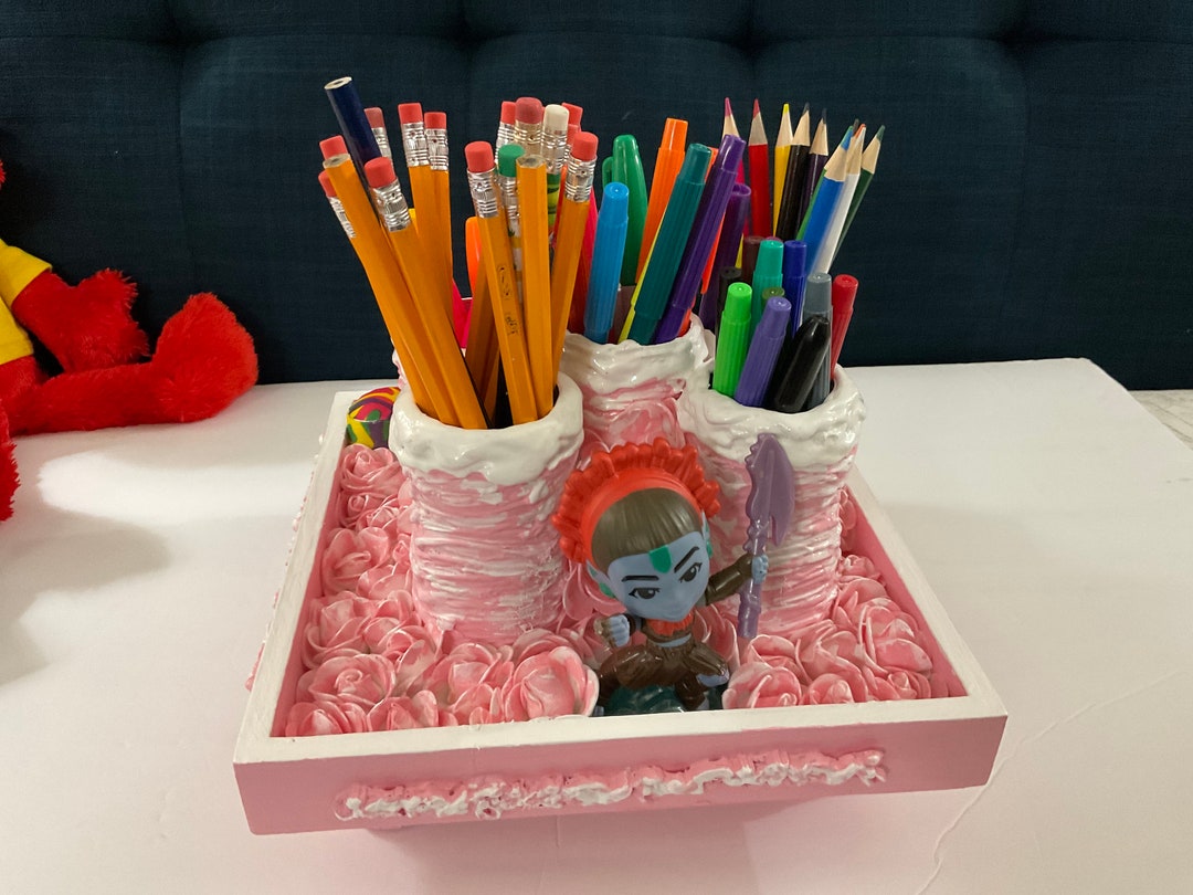 A 9L X 9W Handmade Pink and White Multi-functional Supplies Organizer ...