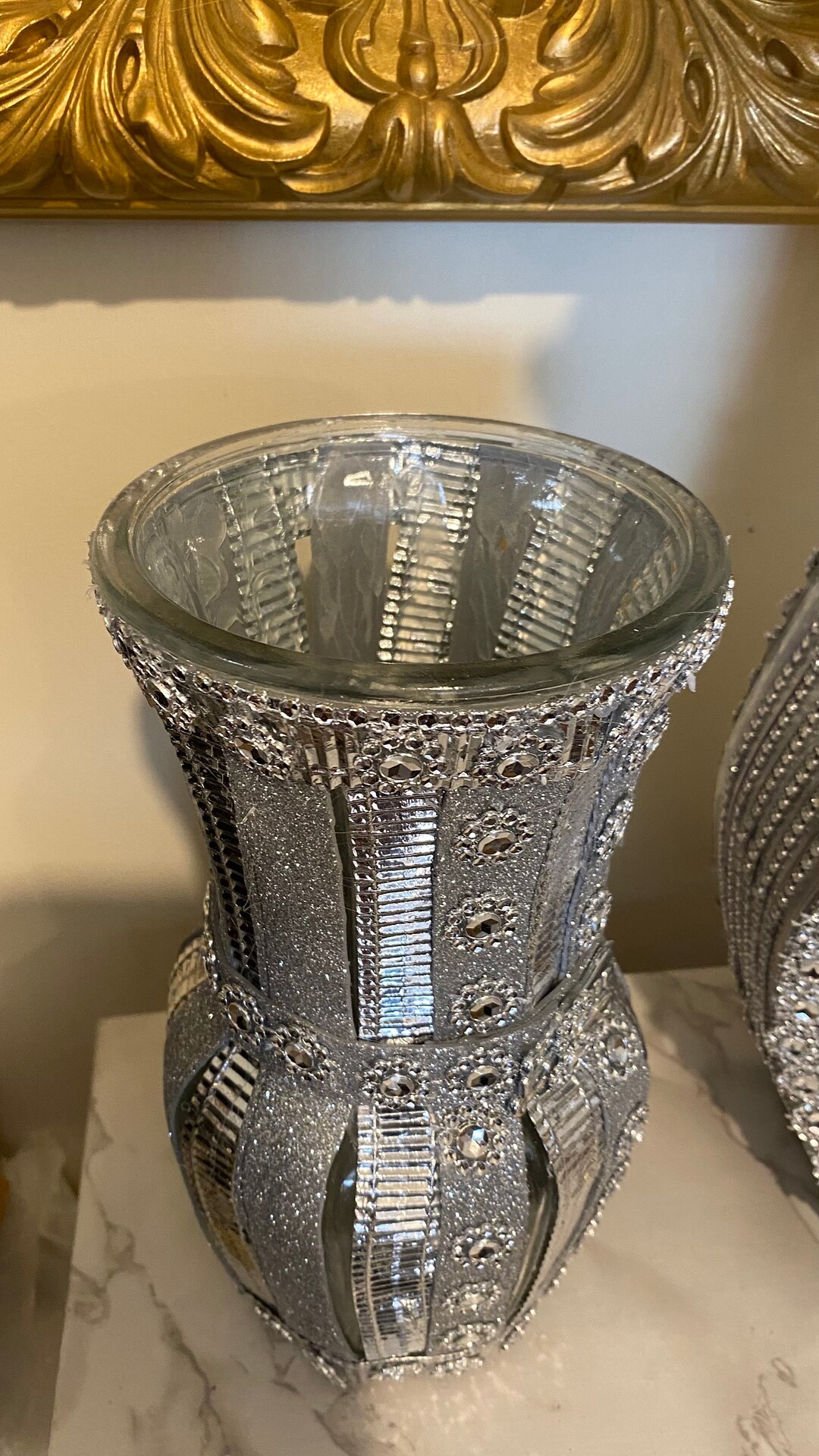 A 9.75h Homemade Silver Sparkling Vase With Gemstones. - Etsy