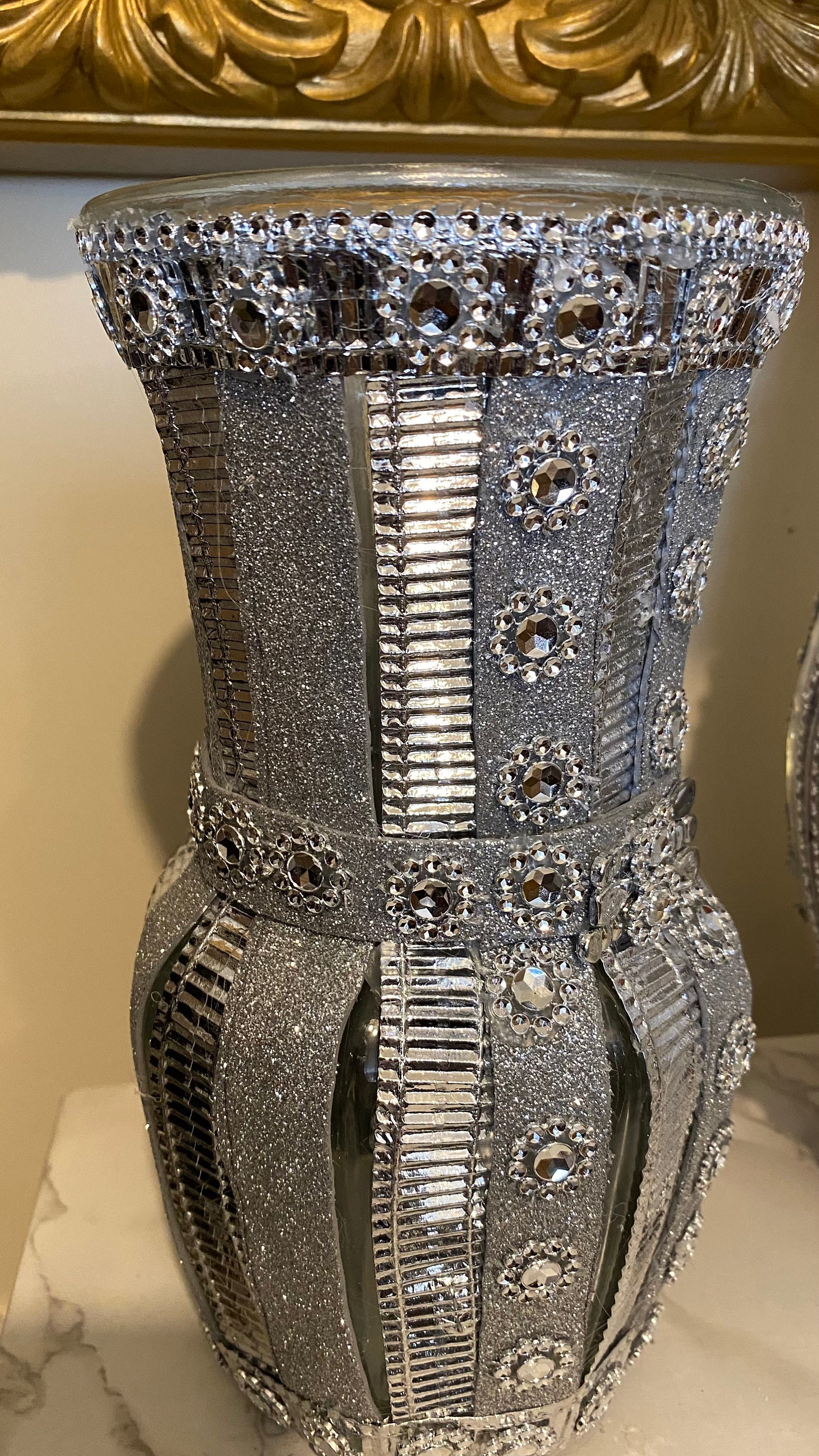 A 9.75h Homemade Silver Sparkling Vase With Gemstones. - Etsy