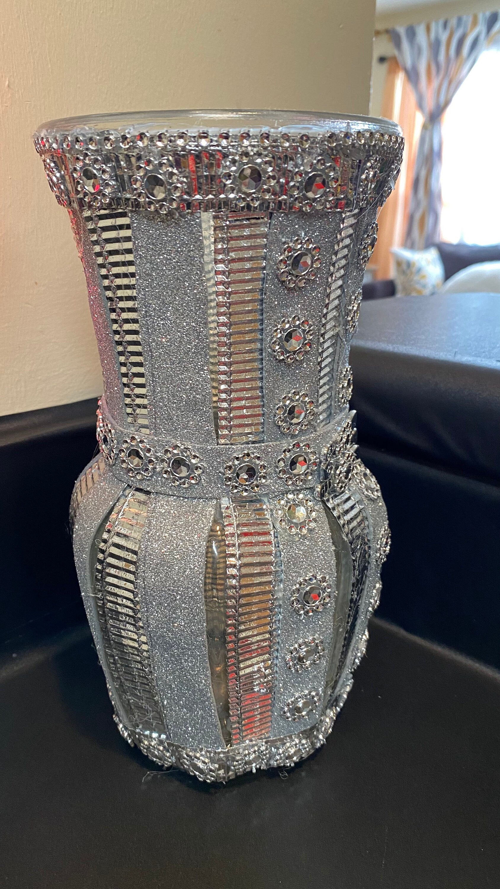 A 9.75h Homemade Silver Sparkling Vase With Gemstones. - Etsy