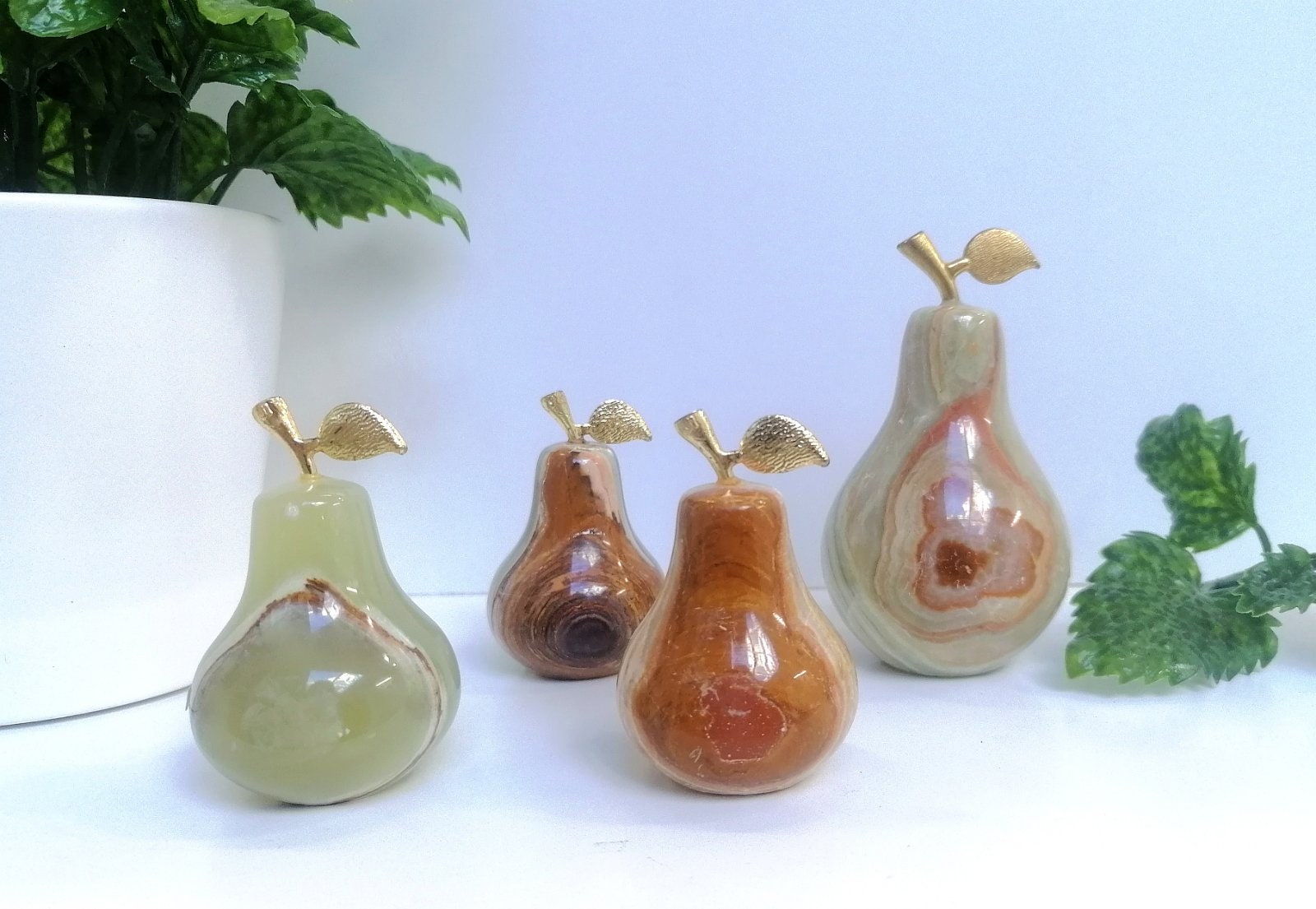 Onyx Fruit, Onyx Pear, Apple, Grape, Marble Natural Stone Figurines ...