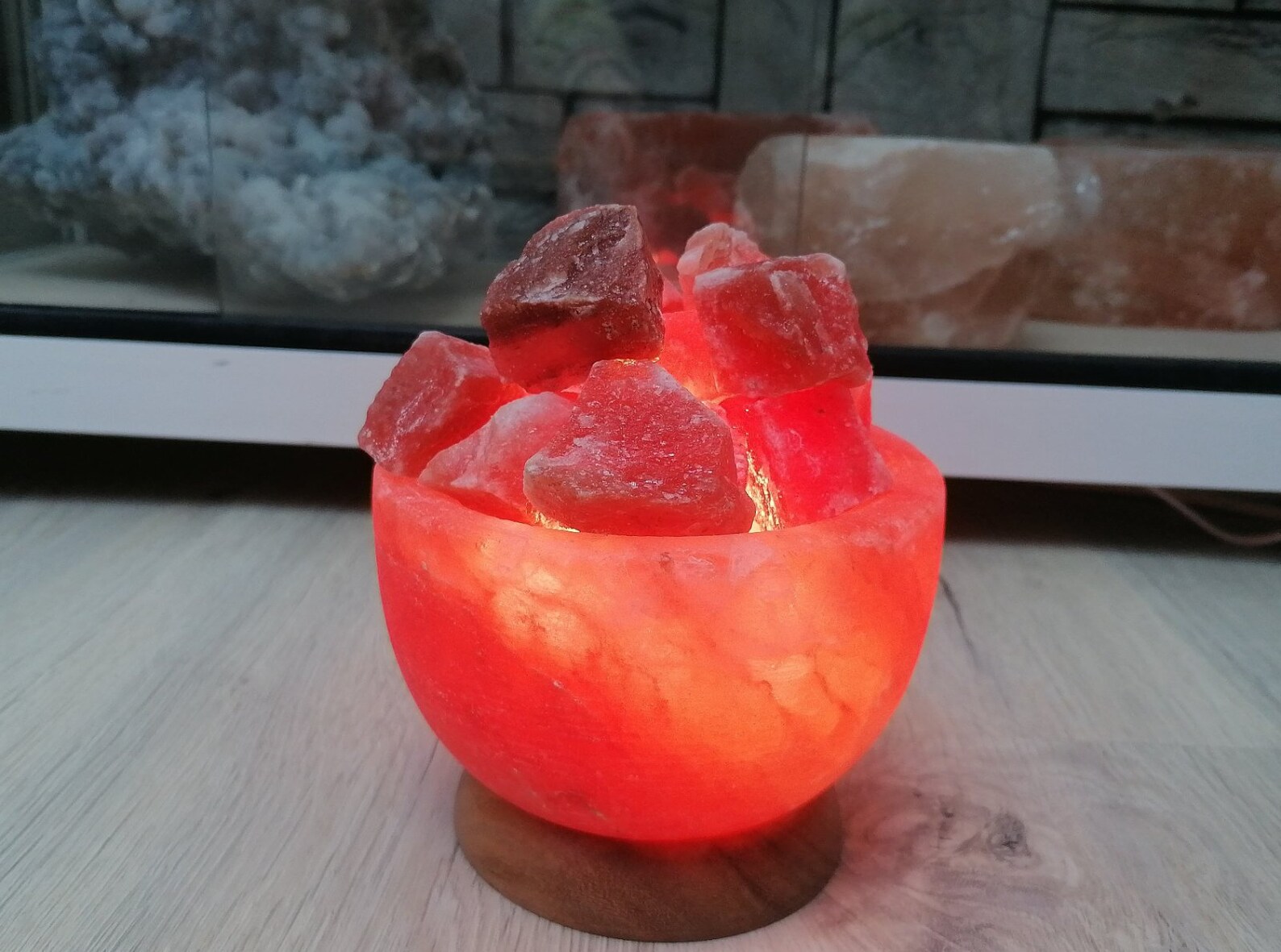Himalayan Salt Lamp, Bowl and Salt Crystals, Wood Base , Gift for Her ...