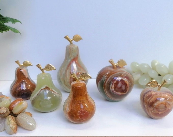 Onyx Fruit, Onyx Pear, Apple, Grape, Marble Natural Stone Figurines ...