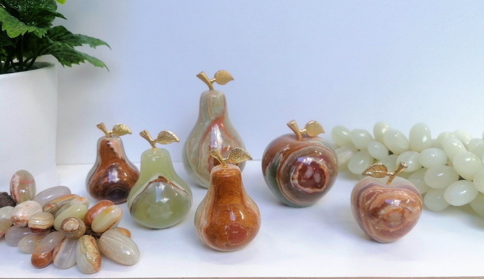 Onyx Fruit, Onyx Pear, Apple, Grape, Marble Natural Stone Figurines ...