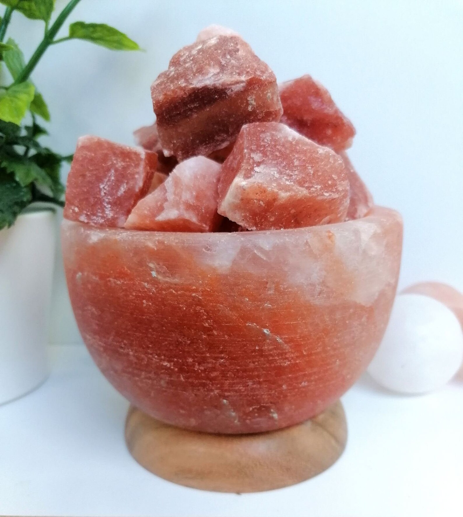 Himalayan Salt Lamp, Bowl and Salt Crystals, Wood Base , Gift for Her ...
