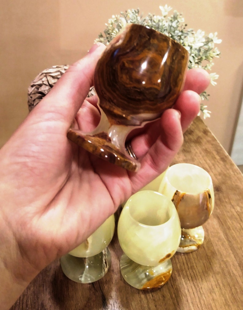 Green Onyx Whisky/ Brandy Goblets, Marble Shot Glasses Set, Alcohol ...