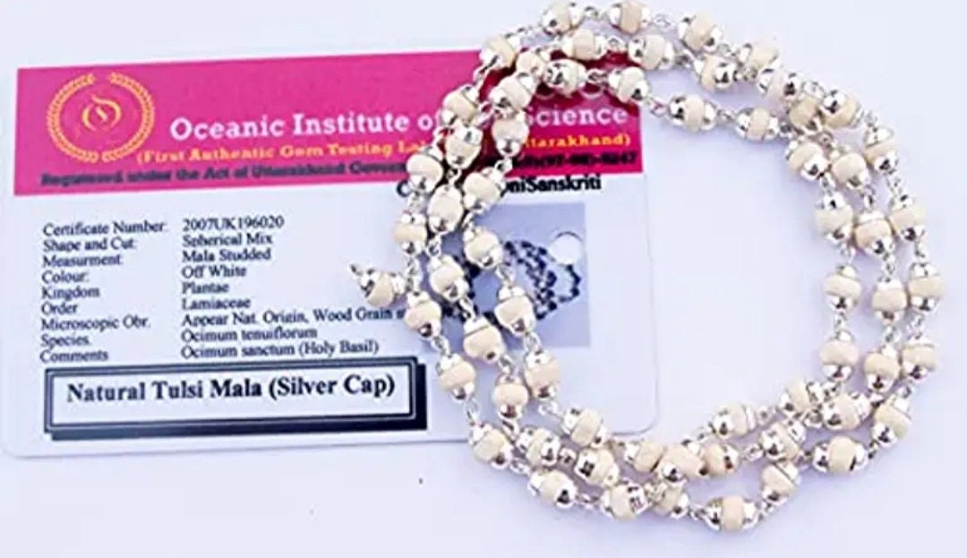 Natural Certified White Tulsi Mala in Silver Conical Caps - Etsy