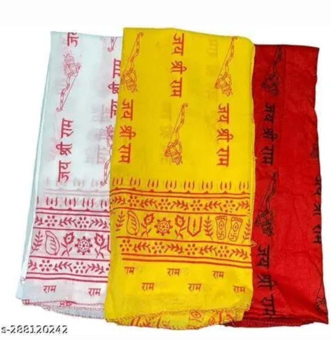 Yellow/orange Cotton Altar Shawl Jai Shri Ram Hindu Wrap for Meditation ...