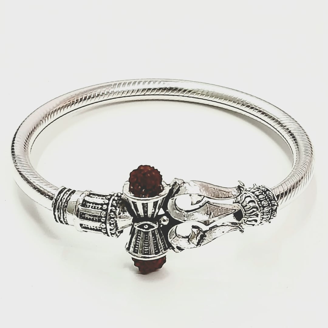 Rudraksha OM Trishul Lord Shiva Lord Mahakal Cuff Bracelet Kada for Men ...