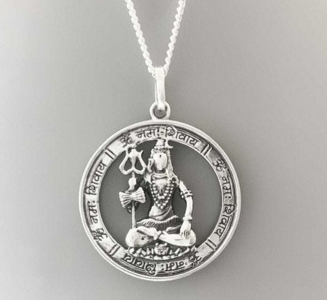 Lord Shiva Mantra Blessings Silver Pendant With Chain, Meditation Shiva ...