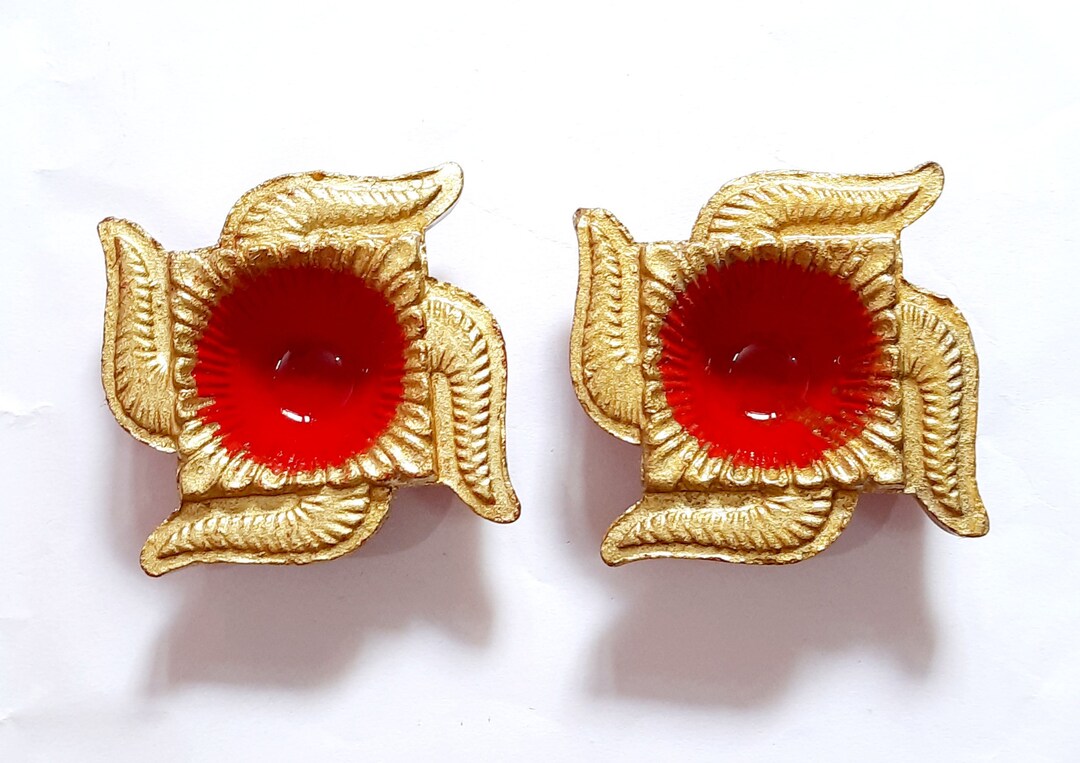 Red Diya Terracotta Swastik 4 Inches Floral With Golden Border - Etsy