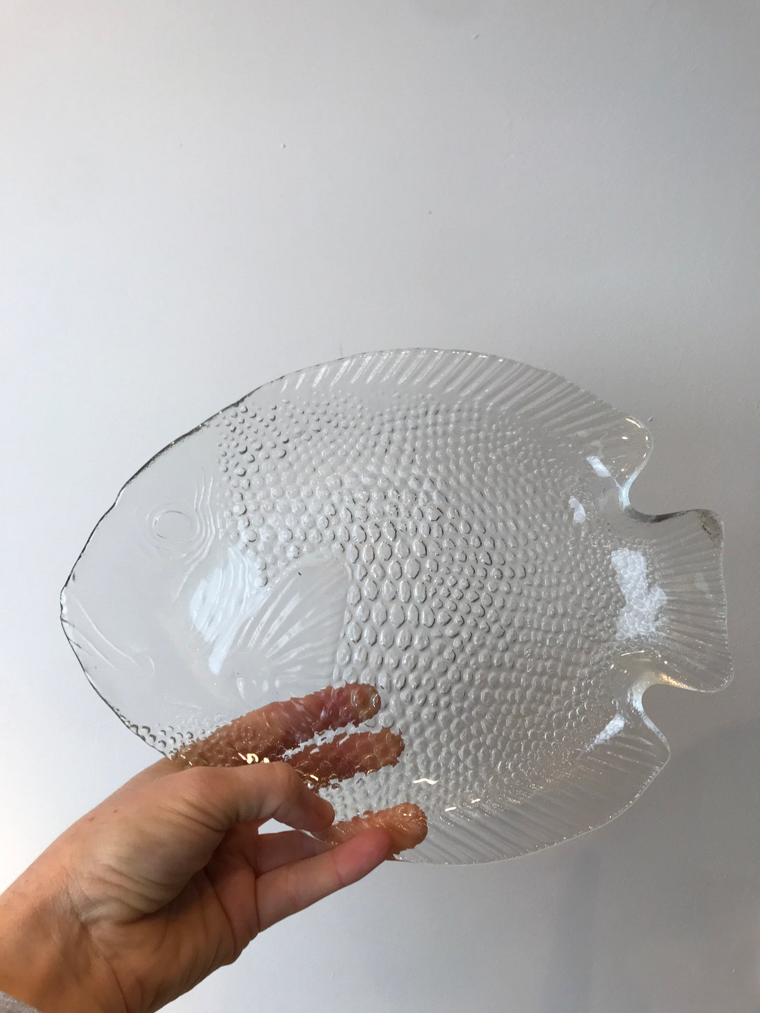 French Vintage Clear Arcoroc Glass Fish Serving Plate / Bowl Large Size ...