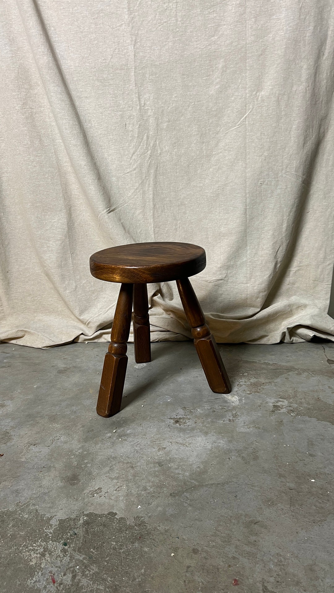 Chubby Round Vintage Wooden Stool - Etsy