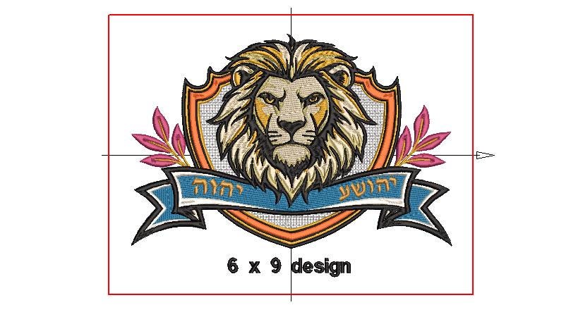Lion Head Shield Embroidery File Digital Download 6" X 9" Garment ...