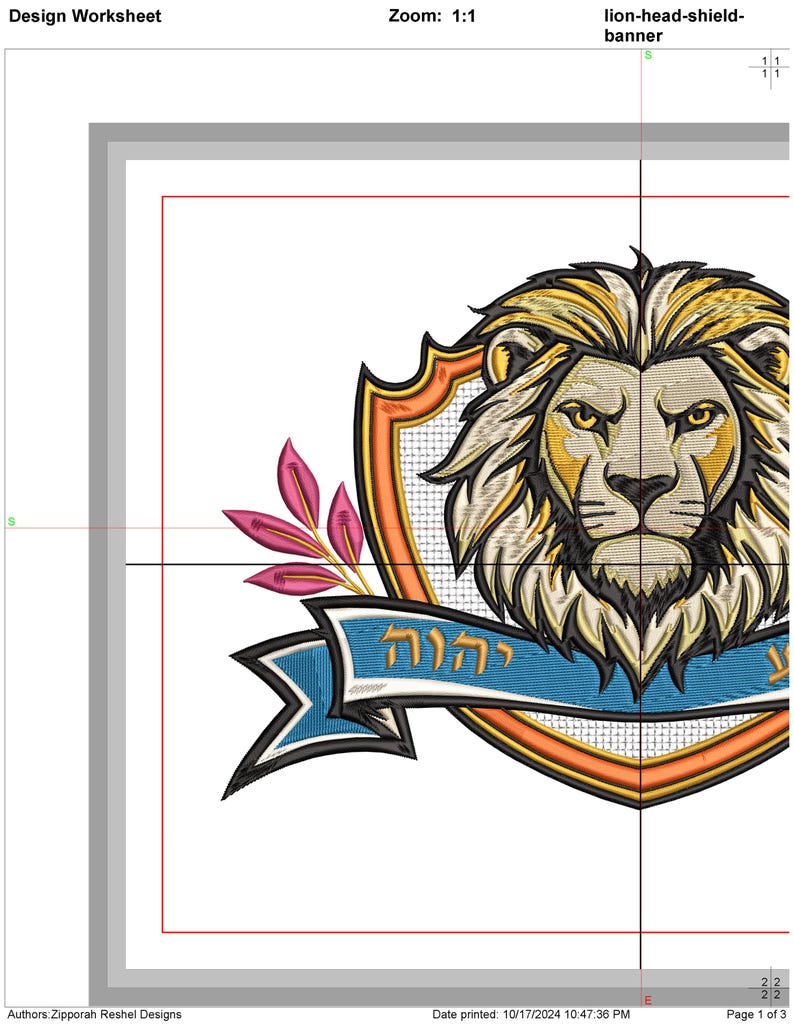 Lion Head Shield Embroidery File Digital Download 6" X 9" Garment ...
