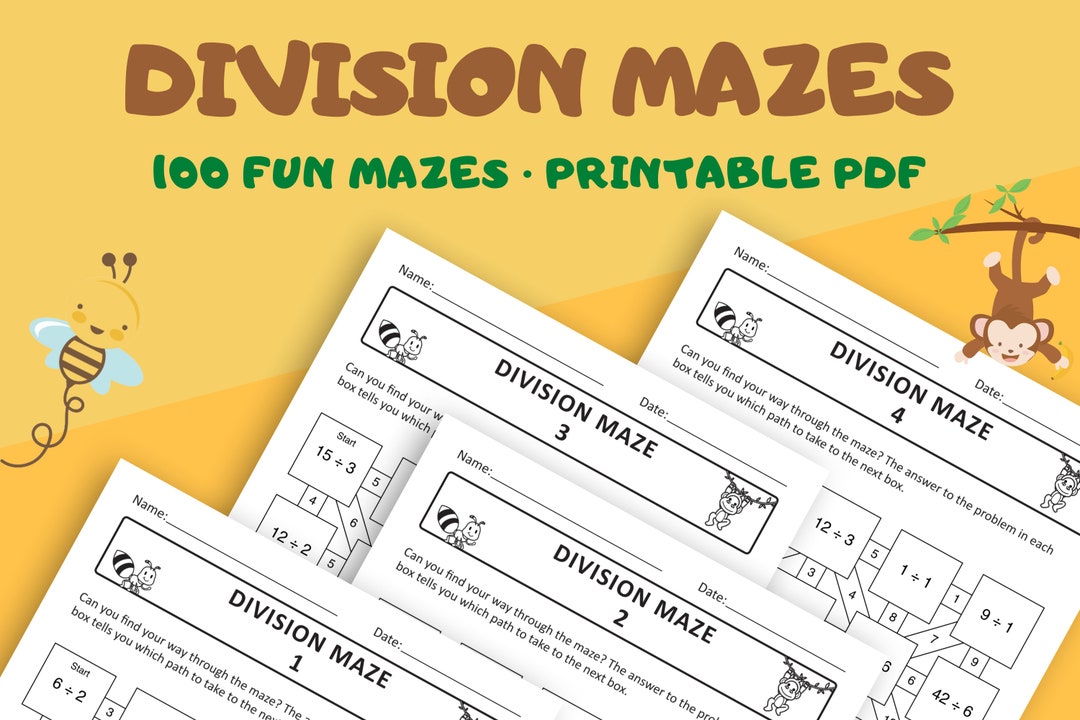 Printable Mathematics Mazes for Kids Ages 5-8: Fun Division Worksheets ...