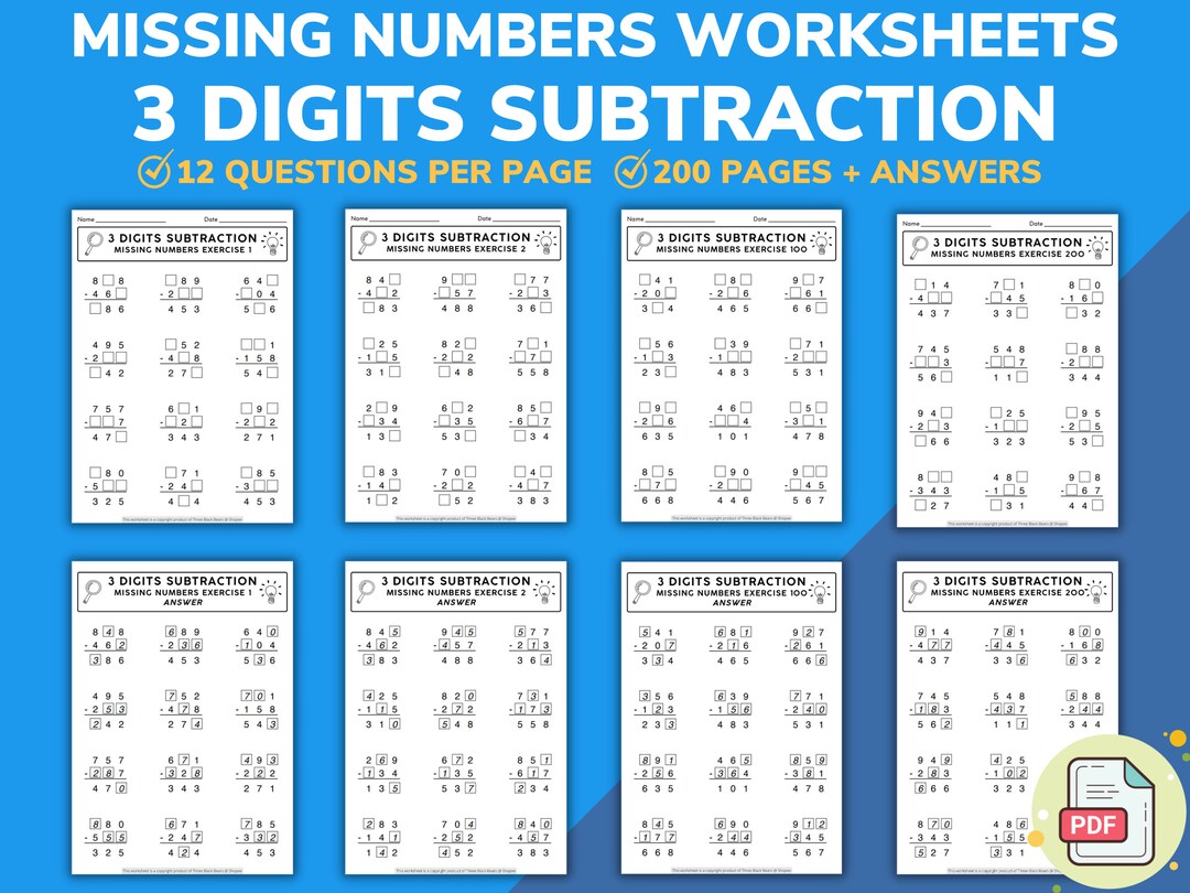 200 Missing Number Math Worksheets for Kids Ages 5-8: Fun and Engaging ...