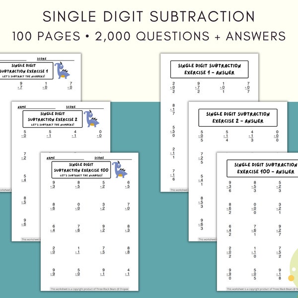 Subtraction Worksheets Single Digit - Etsy