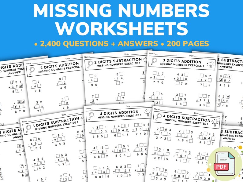 200 Missing Number Math Worksheets for Kids Ages 5-8: Fun and Engaging ...