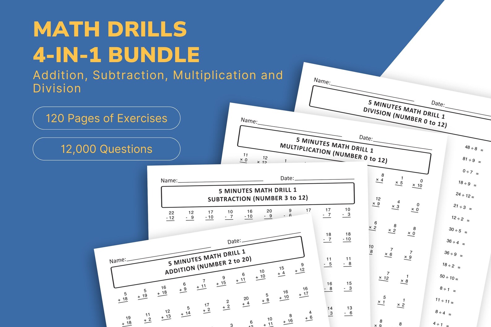 5-minutes Mathematics Drill for Kids: Addition, Subtraction ...
