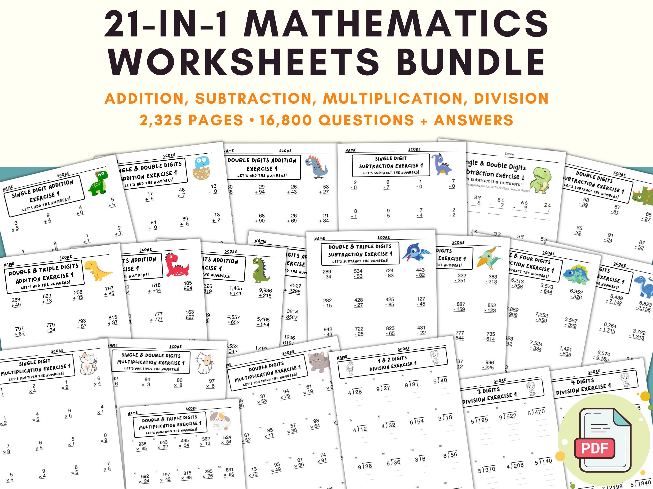 21-IN-1 Printable Mathematics Worksheets Bundle for Kids: Engaging ...