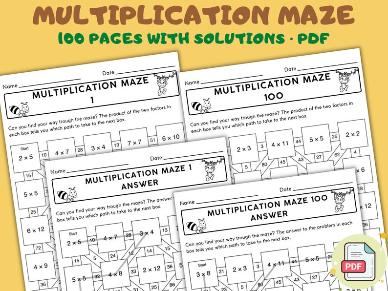 100 Printable Math Mazes for Kids Ages 5-8: Fun Multiplication - Etsy