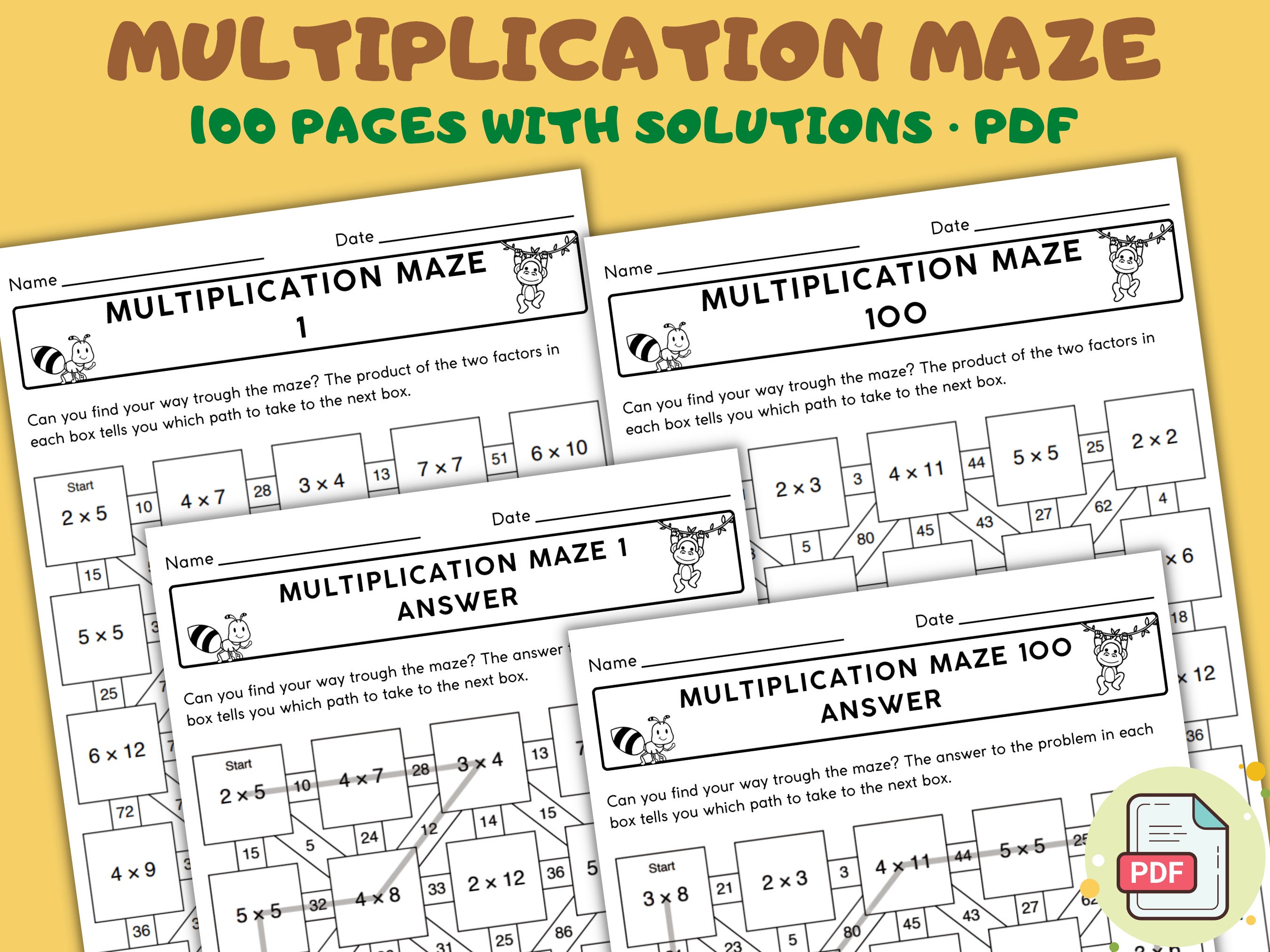 100 Printable Math Mazes for Kids Ages 5-8: Fun Multiplication - Etsy