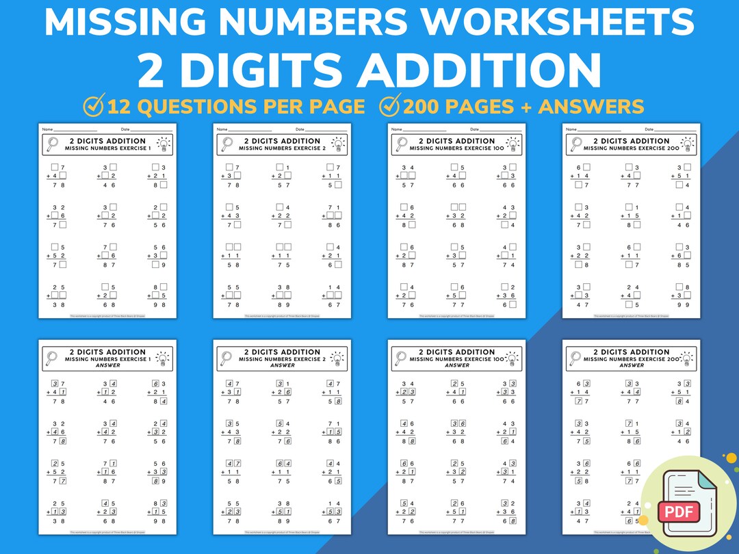 200 Missing Number Math Worksheets for Kids Ages 5-8: Fun and Engaging ...