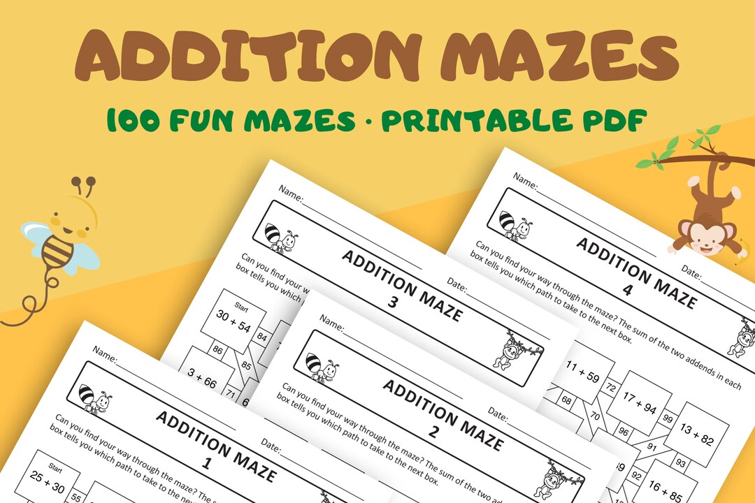 Printable Mathematics Mazes for Kids Ages 5-8: Fun Addition Worksheets ...