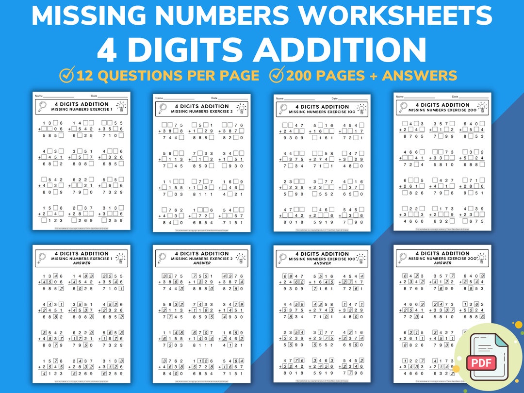 200 Missing Number Math Worksheets for Kids Ages 5-8: Fun and Engaging ...