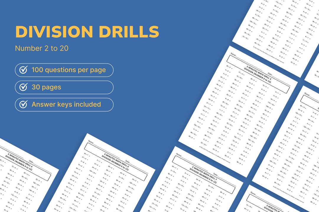 Printable 5-minute Division Drill for Kids Ages 5-8: Engaging ...