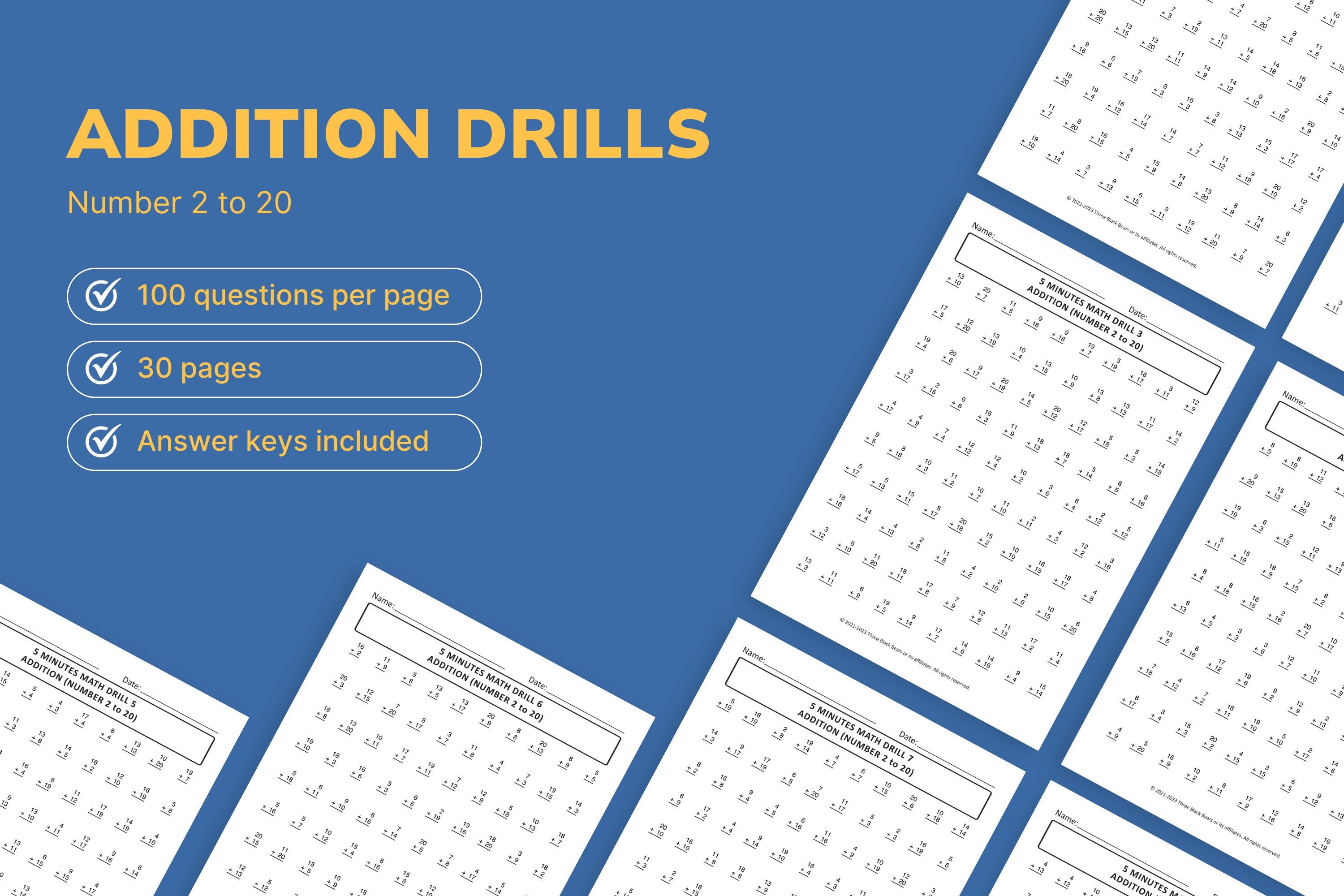 Printable 5-minute Addition Drill for Kids Ages 5-8: Engaging ...