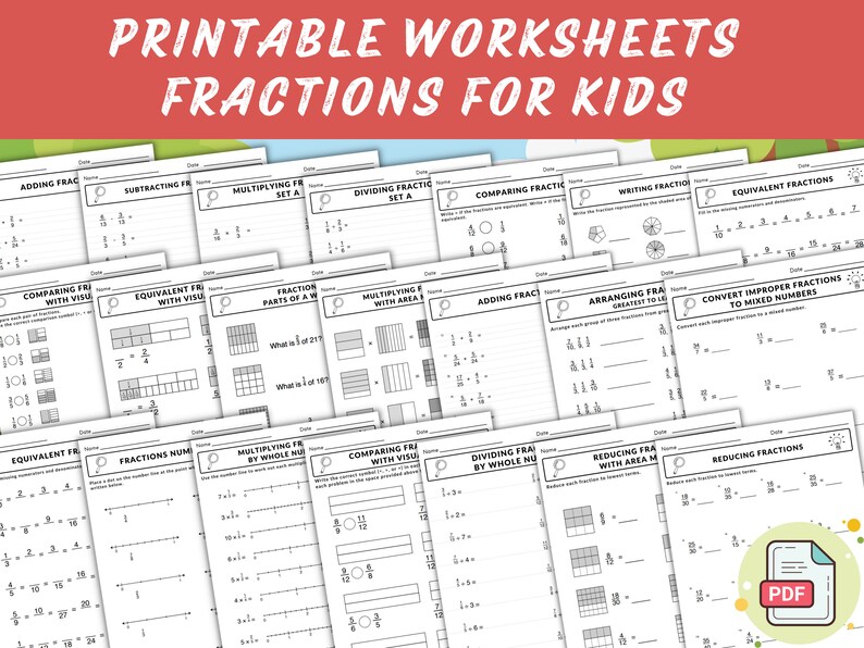 Printable Fraction Worksheets for Kids | Answers Included - Etsy