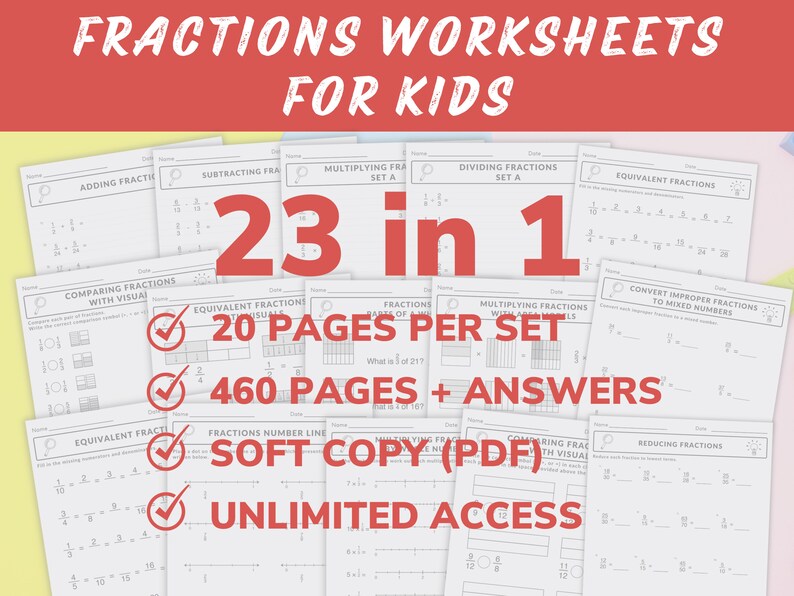 Printable Fraction Worksheets for Kids | Answers Included - Etsy