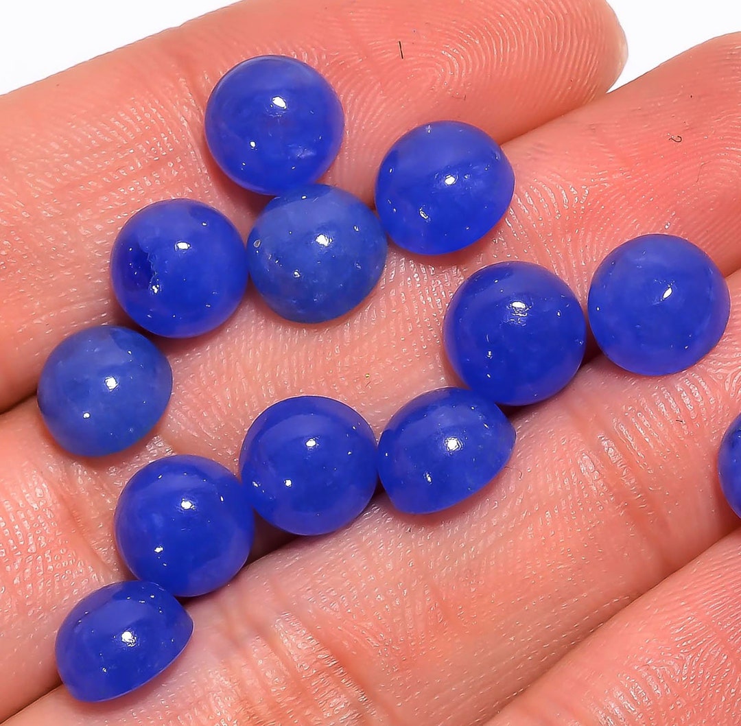 Natural Blue Jade Round Calibrated Cabochon Flat Back Cabochon Gemstone ...