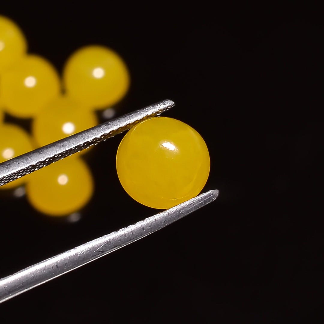 Natural Yellow Jade Round Calibrated Cabochon Flat Back Cabochon ...