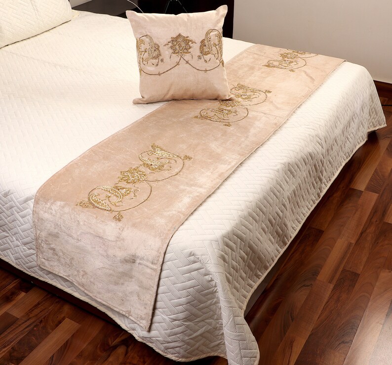Beige Velvet Bed Runner King/ca King/queen/twin Luxury Bed - Etsy