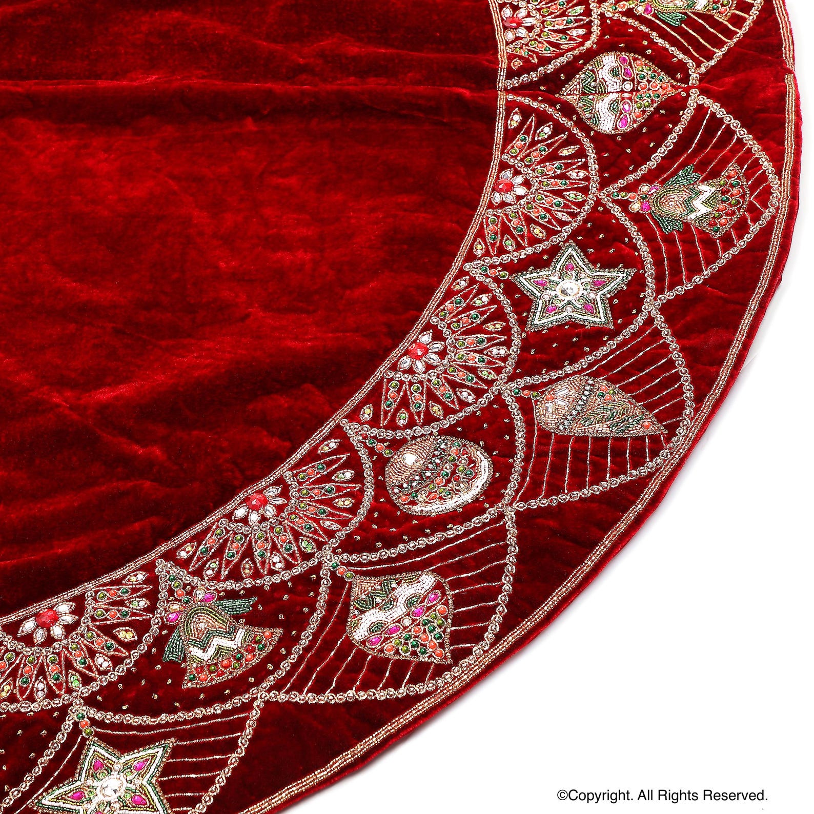 Red Velvet Christmas Tree Skirt 60" Handmade Large Tree Skirt Ornament ...