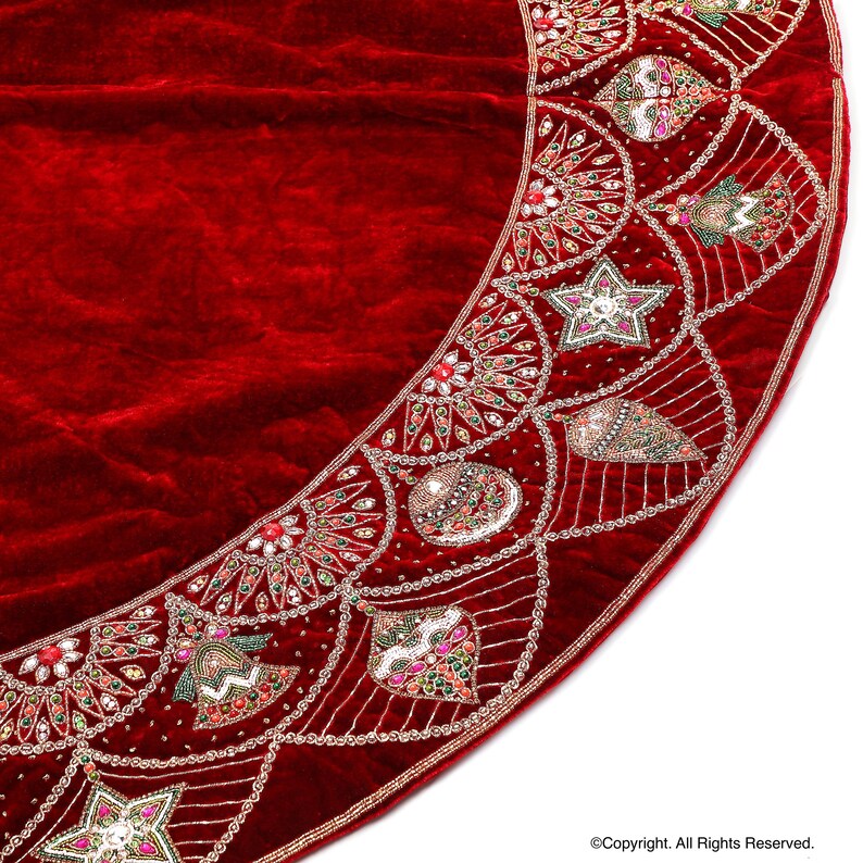 Red Velvet Christmas Tree Skirt 60" Handmade Large Tree Skirt Ornament ...