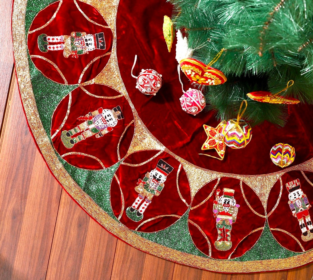 Nutcracker Christmas Tree Skirt 72 Inch Large Red Velvet Christmas Tree ...