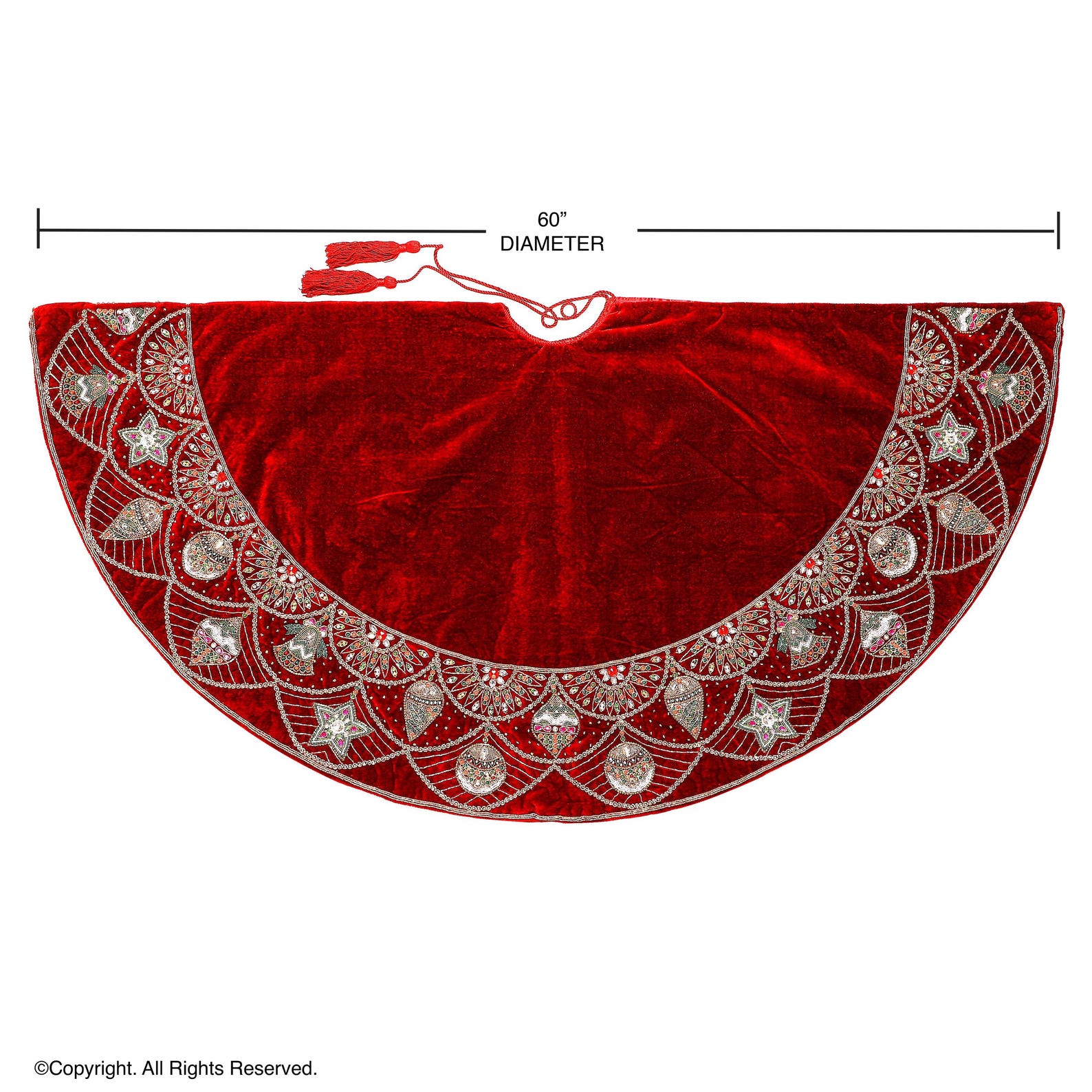 Red Velvet Christmas Tree Skirt 60" Handmade Large Tree Skirt Ornament ...